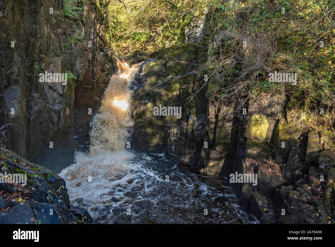 The river Twiss tumbles down the Ingleton waterfalls trail in North ...
