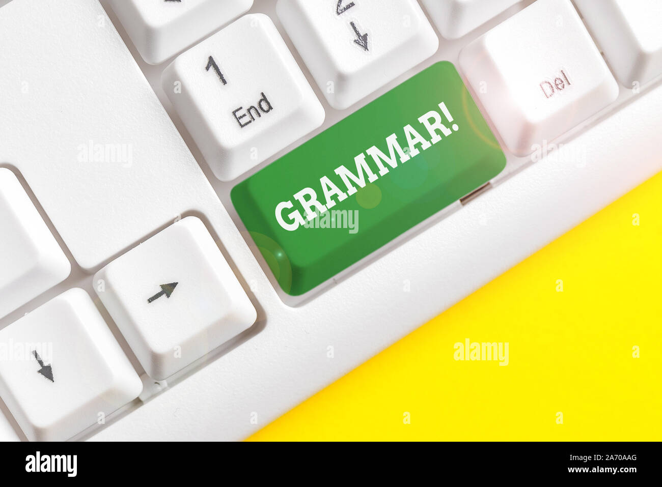 Writing note showing Grammar. Business concept for whole system ...