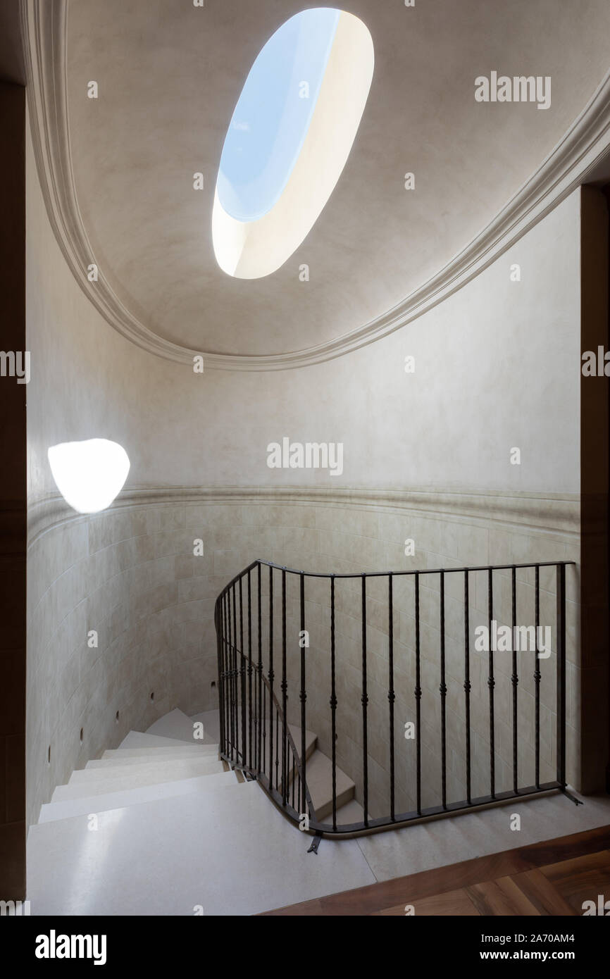 Luxury marble stairs with skylight and blue sky. No one inside Stock ...