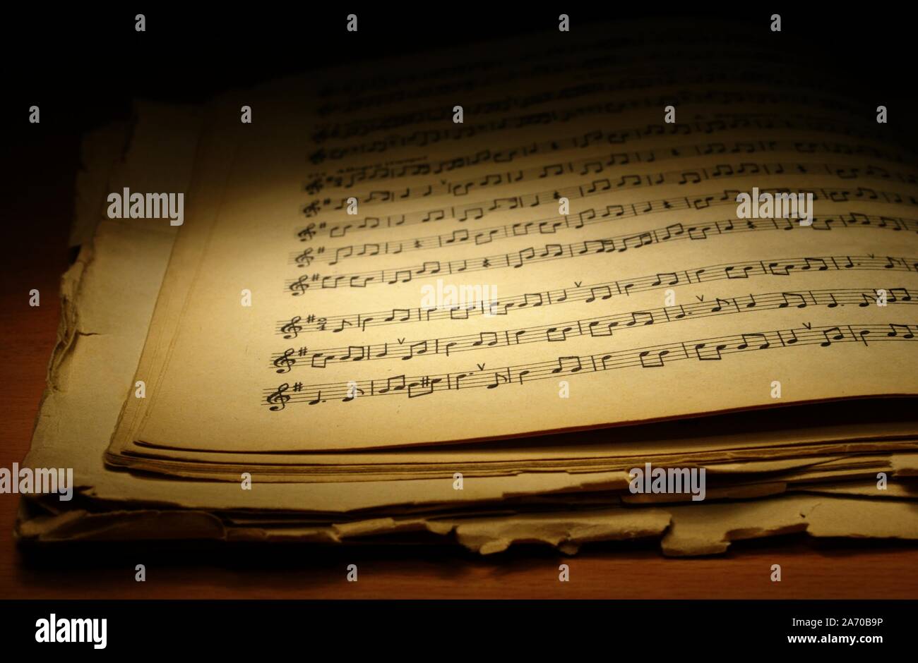 musical notes on the pages of an old paper Stock Photo - Alamy