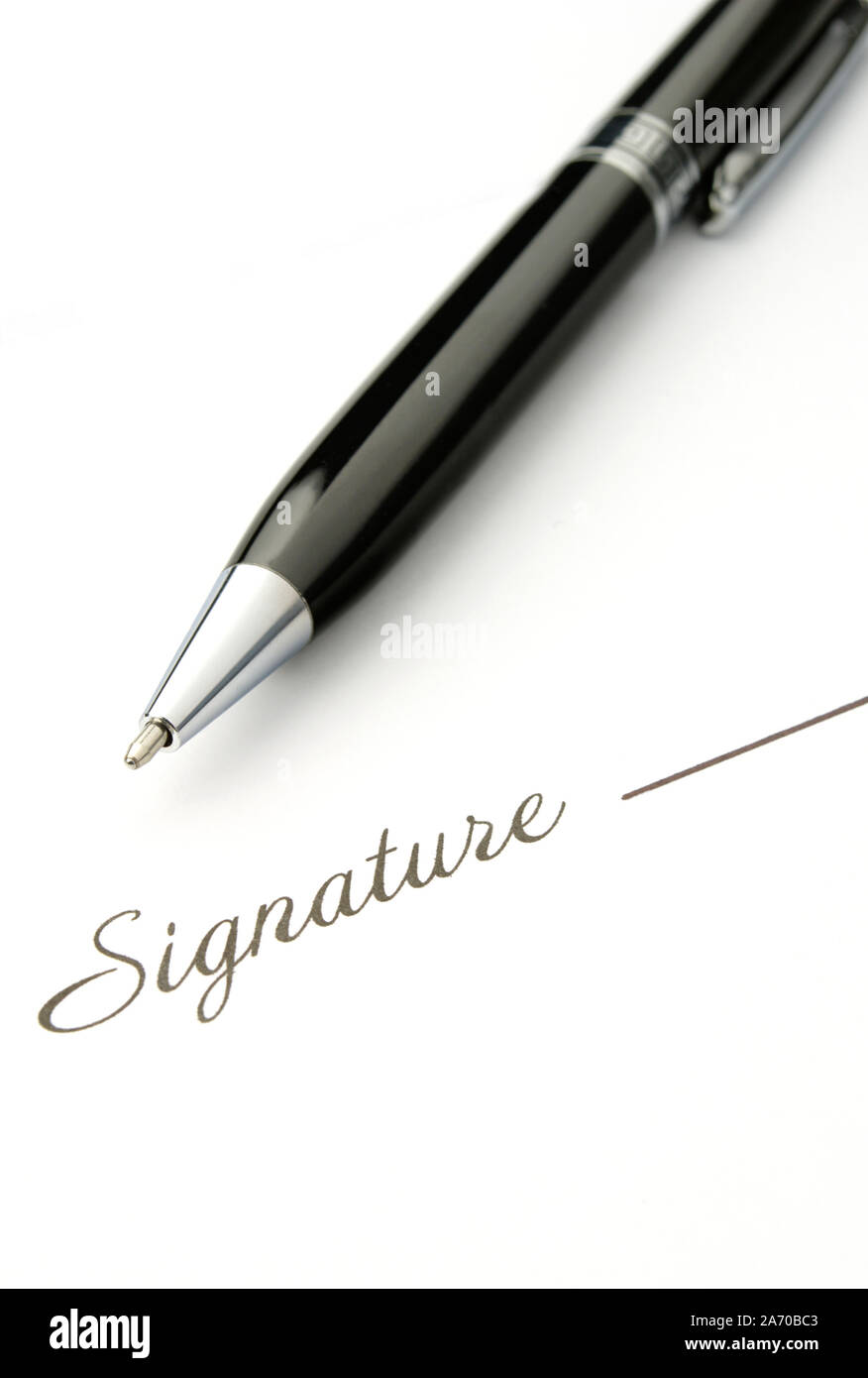 black ballpoint pen and place for the signature Stock Photo - Alamy