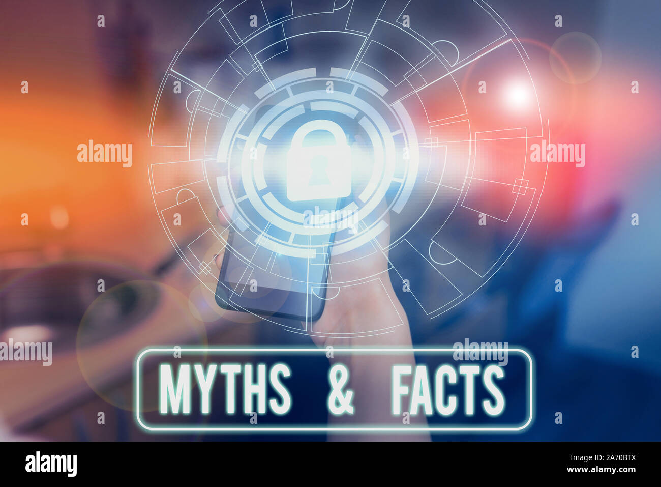 Text sign showing Myths And Facts. Business photo showcasing usually ...