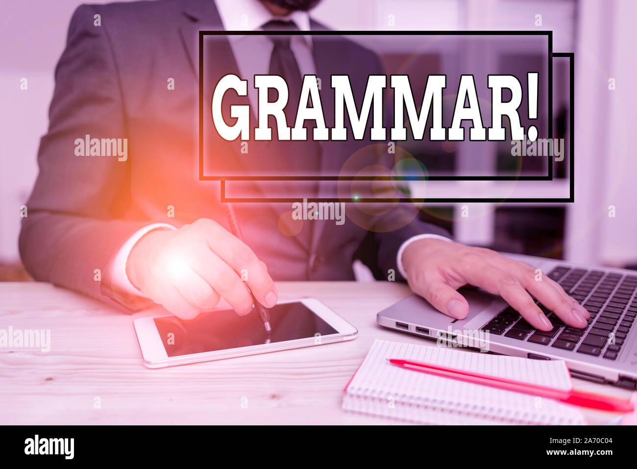 Text sign showing Grammar. Business photo text whole system structure ...