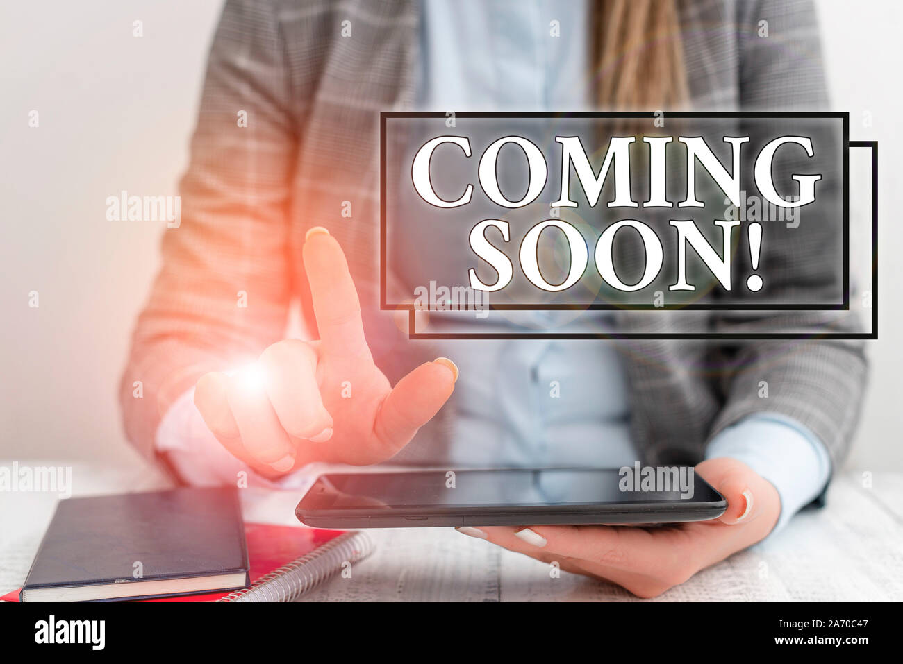 Word writing text Coming Soon. Business photo showcasing event or ...