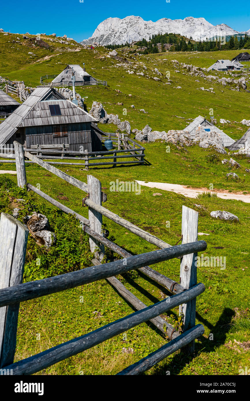 Velika Planina or Big Pasture Plateau in Slovenia. Traditional Alpine ...