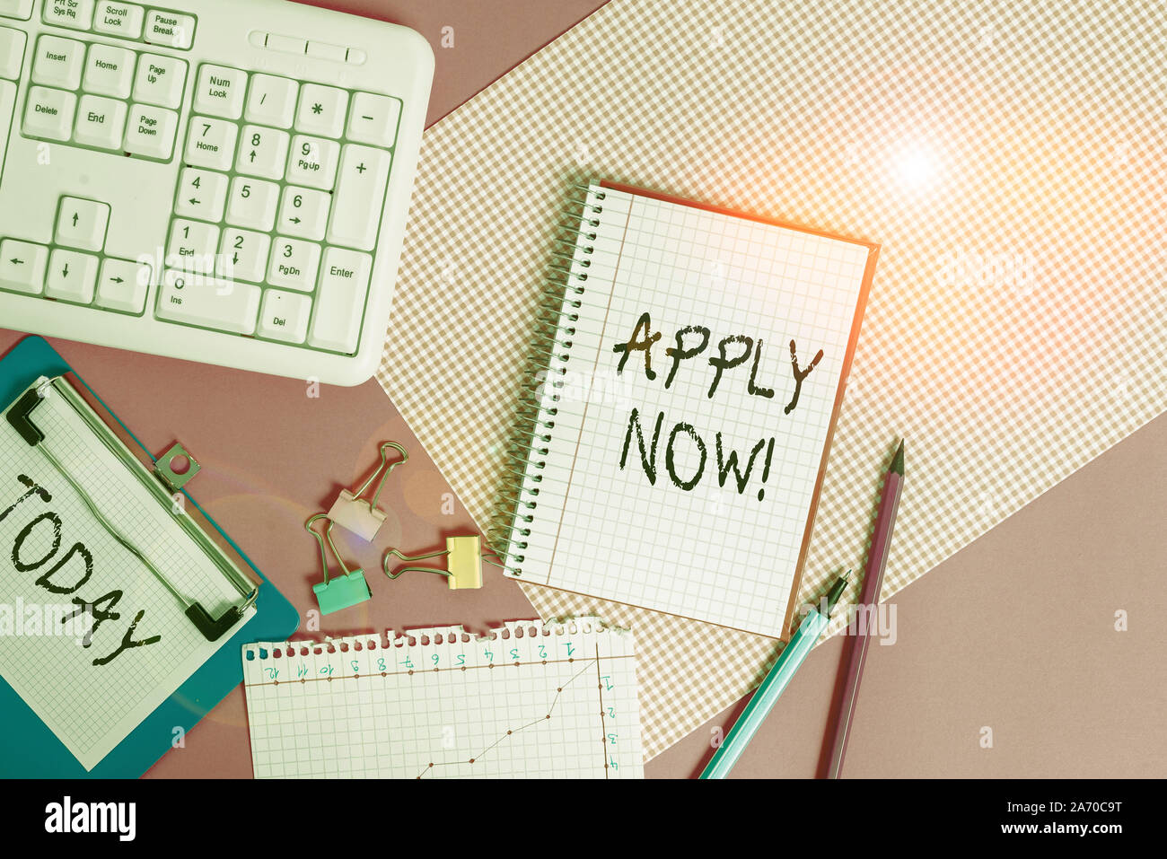 Writing note showing Apply Now. Business concept for request something ...