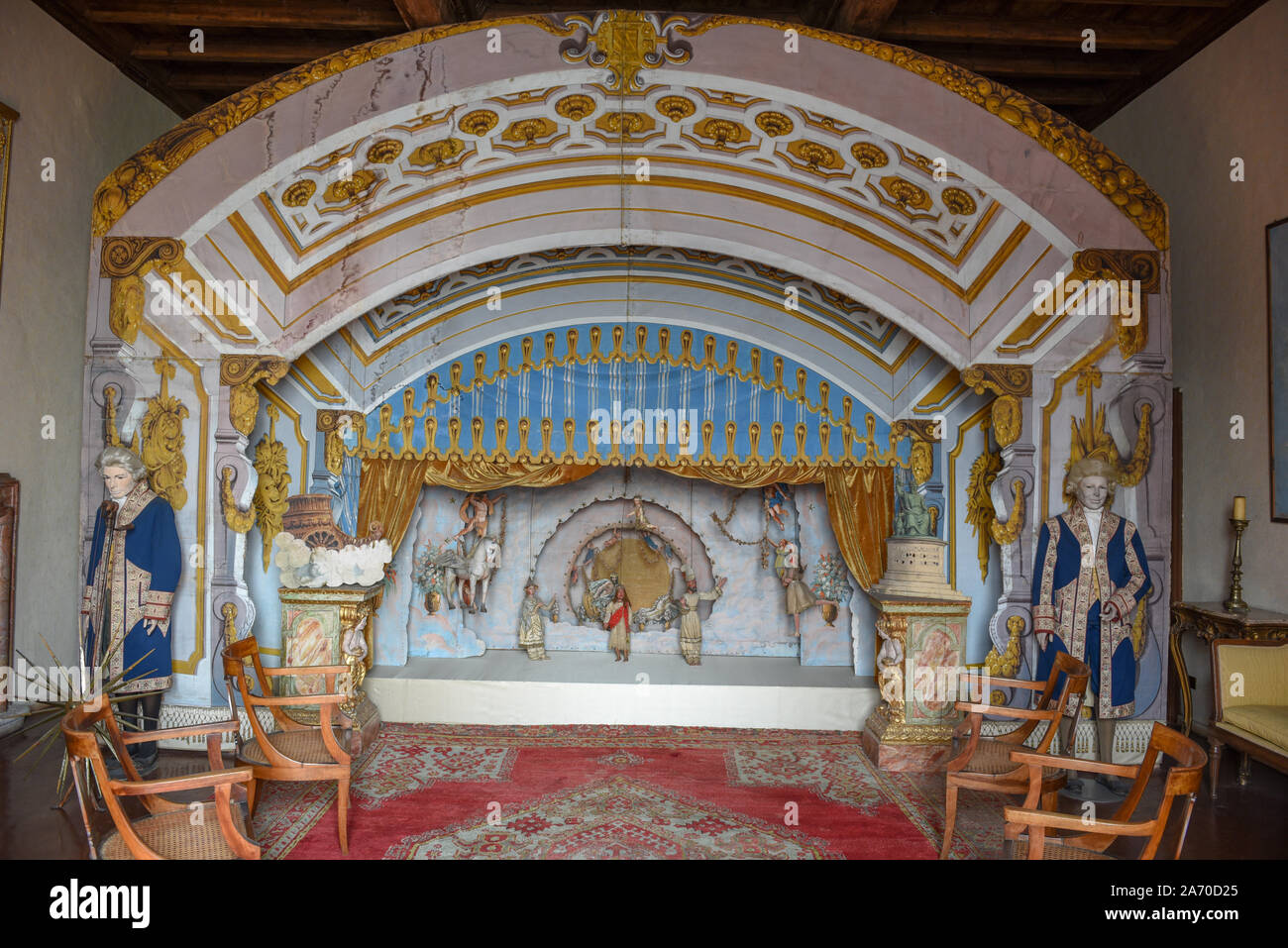 The puppet theater on Borromeo palace at Madre island in Italy Stock ...