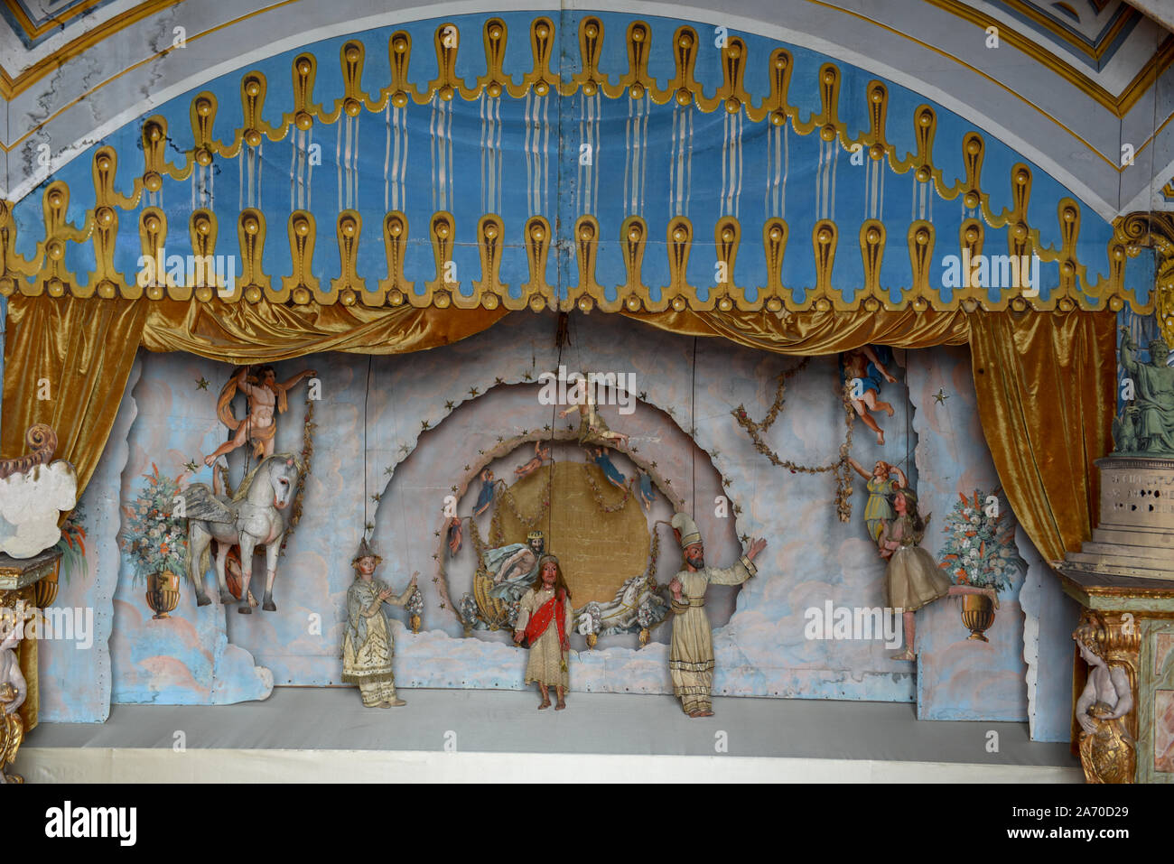 The puppet theater on Borromeo palace at Madre island in Italy Stock ...