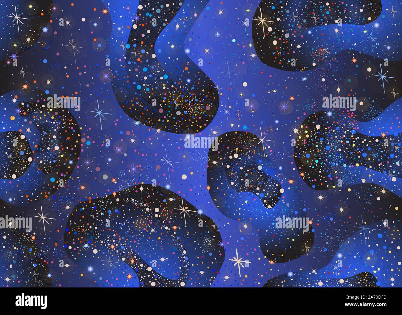 Colorful Seamless Pattern with shiny Stars of all colors. Dark Starry ...