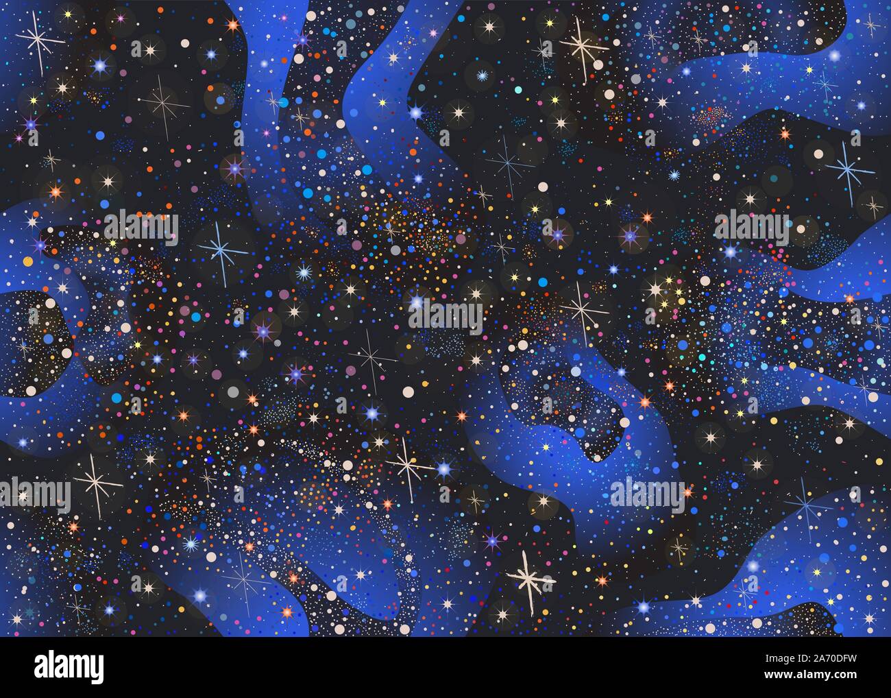 Colorful Seamless Pattern with shiny Stars of all colors. Dark Starry ...