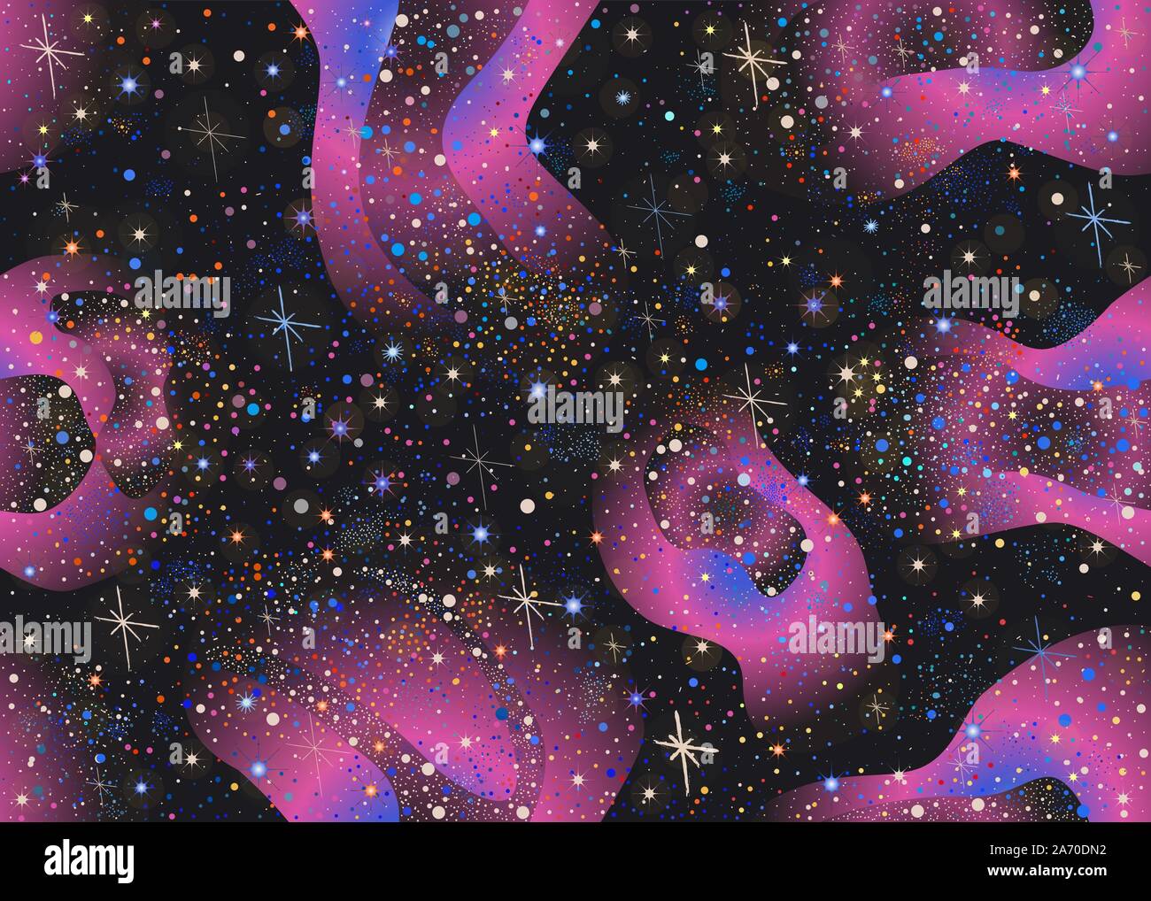 Colorful Seamless Pattern with white shiny Stars. Dark Starry Night ...