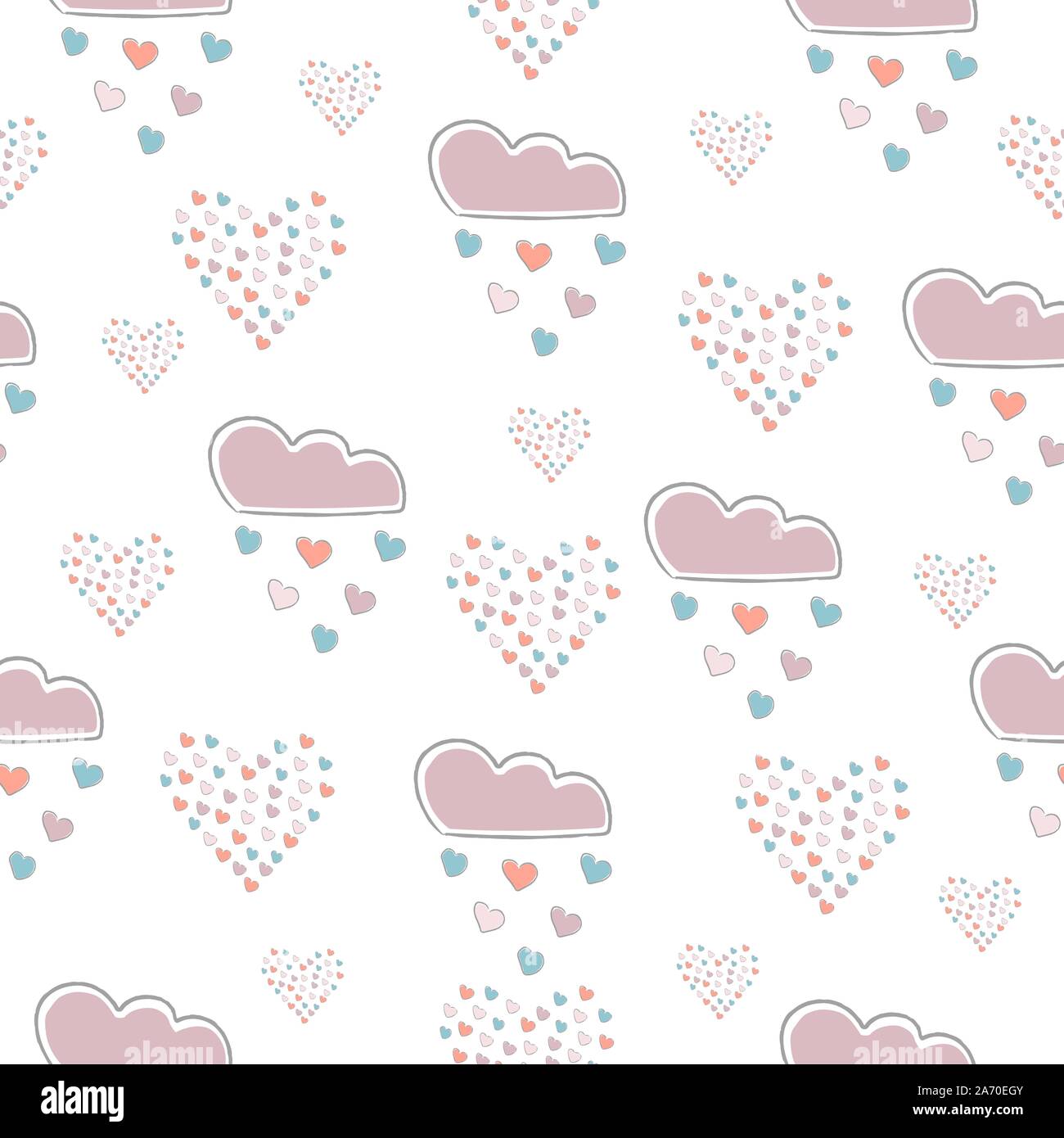 Seamless Cute Pattern with clouds raining with hearts and grouped ...