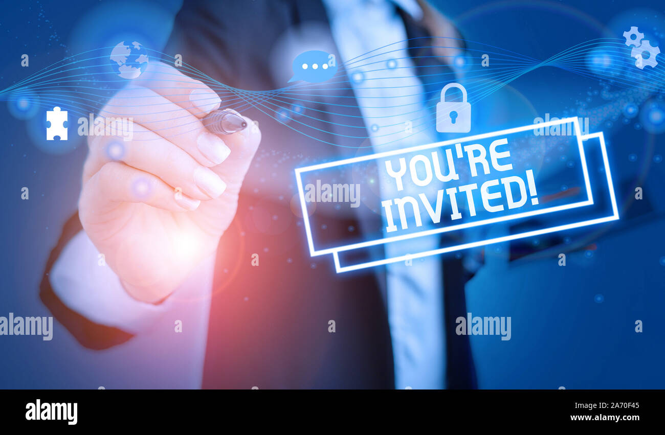 Text sign showing You Re Invited. Business photo text make a polite ...
