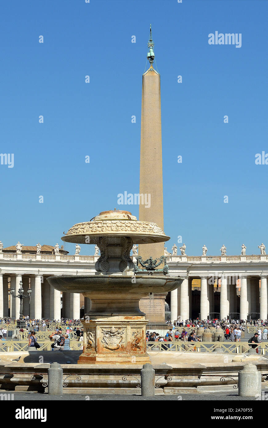 Saint Peters square with the ancient Egyptian obelisk and Fontana del ...