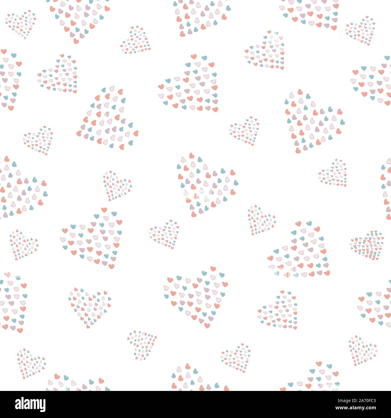 Cute hand drawn pattern with grouped small hearts into bigger hearts ...