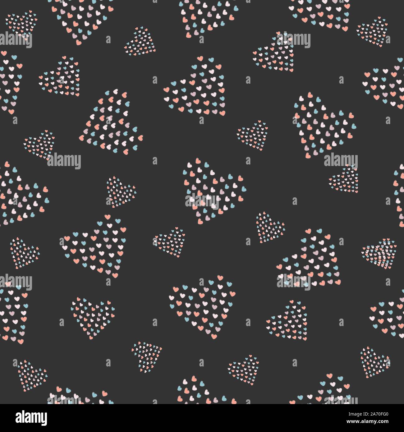 Cute hand drawn pattern with grouped small hearts into bigger hearts ...