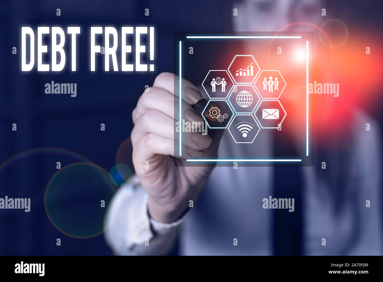 Word writing text Debt Free. Business photo showcasing does not owning ...