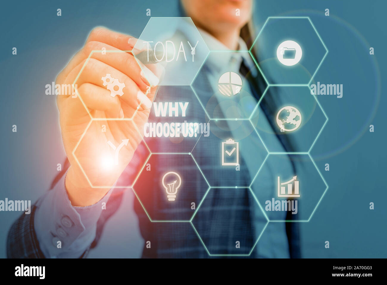 Text sign showing Why Choose Us Question. Business photo showcasing ...