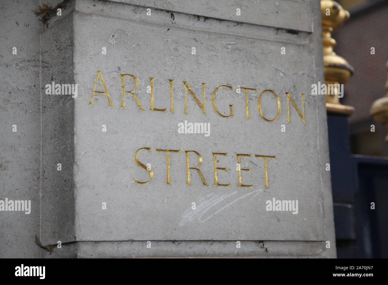 Arlington Street, Mayfair, London, street names engraved onto pillar ...