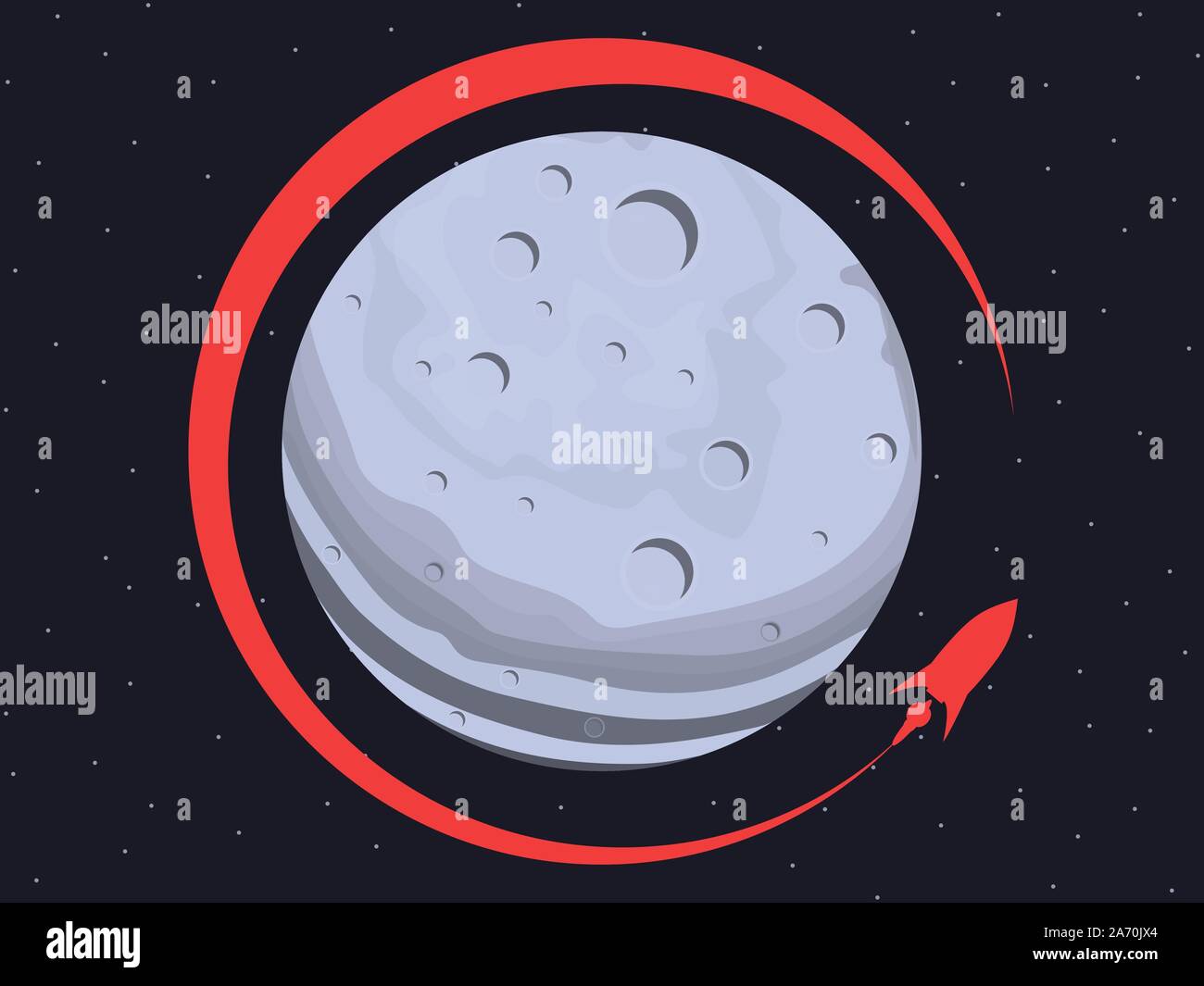 Lunar mission. Rocket flying around the moon. Earth satellite. Vector ...