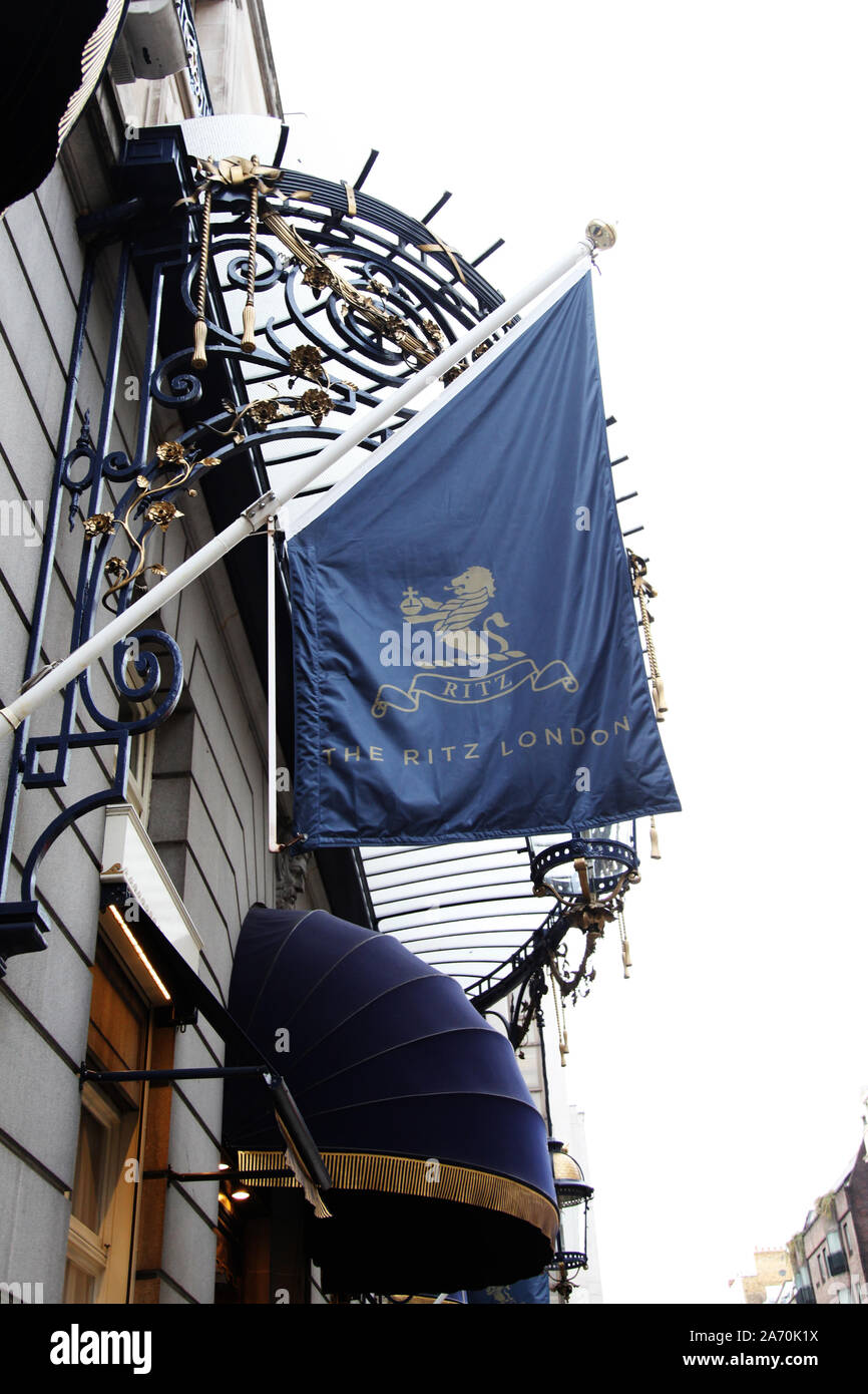 Flags flying at The Ritz Hotel on Arlington Street, Mayfair, London ...