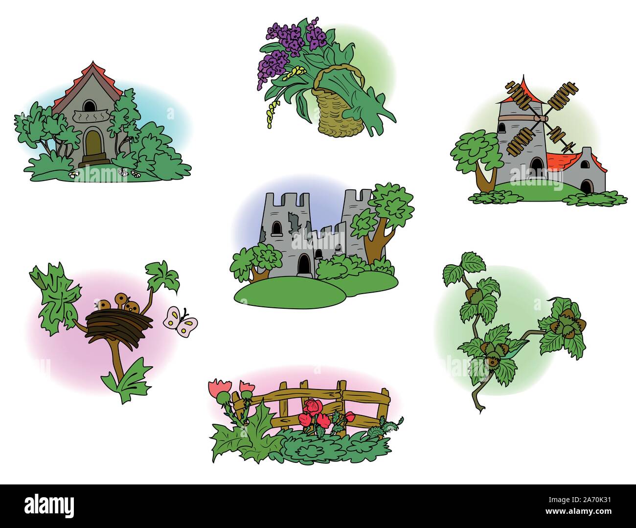 Set of man-made elements of village life. EPS10 vector illustration ...