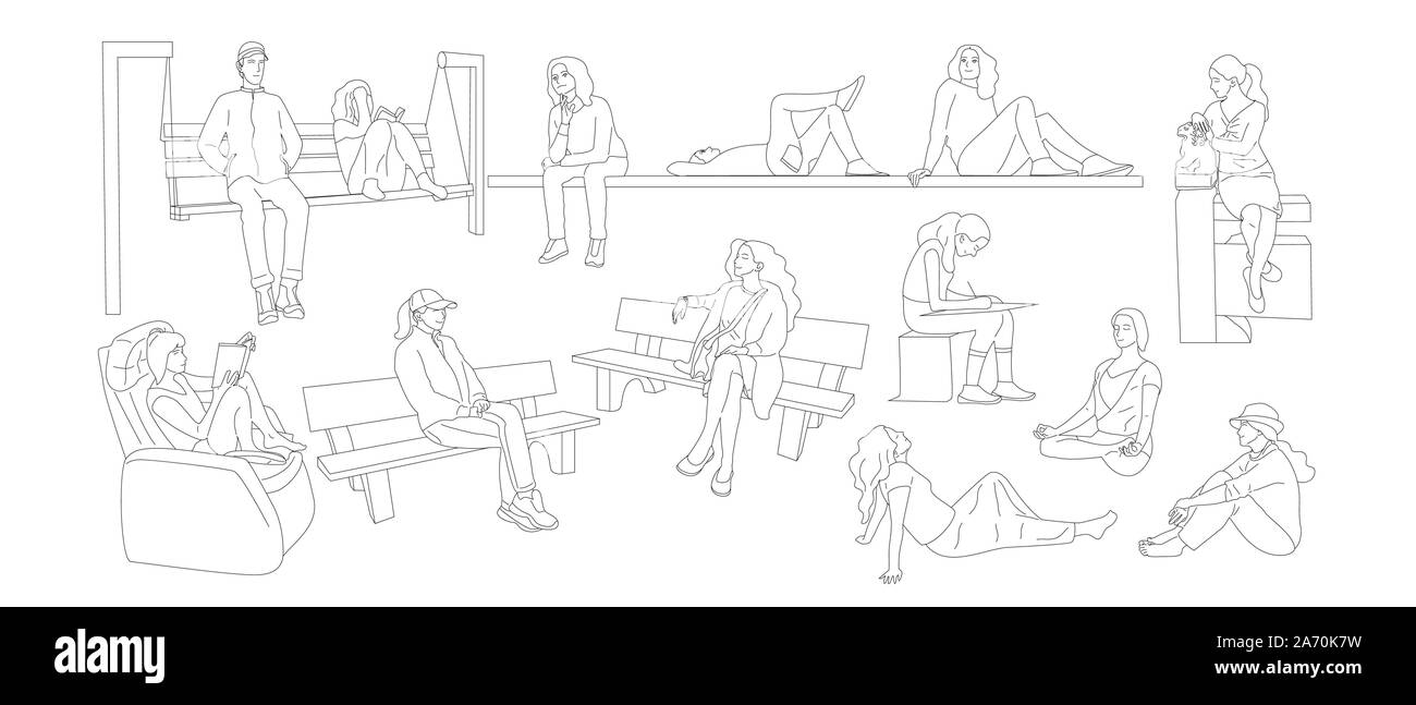 Person Sitting On Bench Cad Block