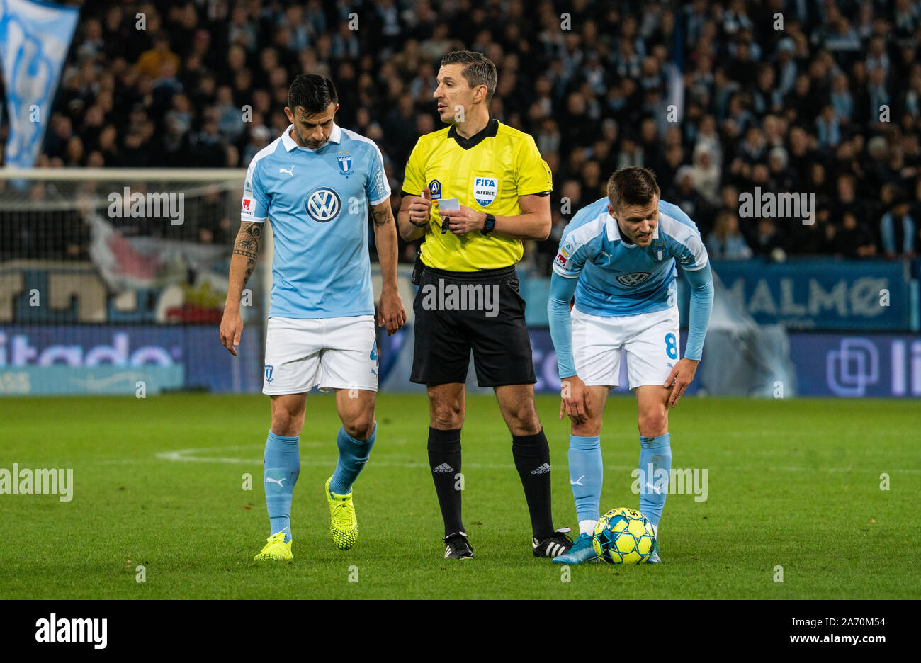Malmo, Sweden. 28th Oct, 2019. Arnor Ingvi Traustason (8) and Behrang ...
