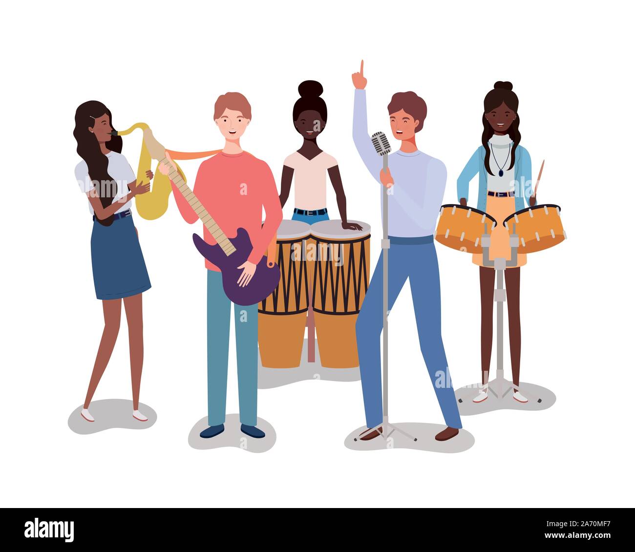 group music band playing instruments characters Stock Vector Image ...