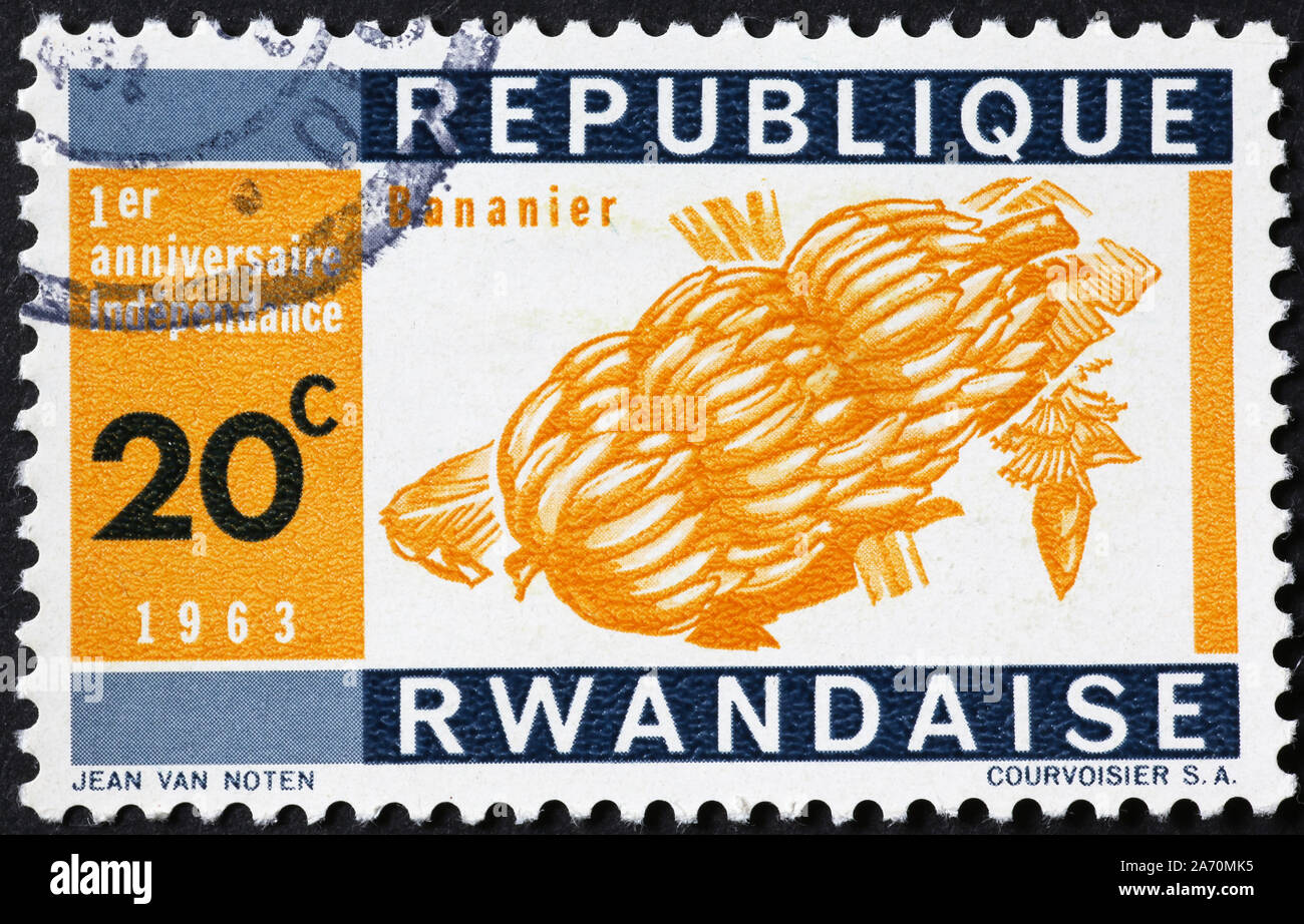 Bunch of bananas on postage stamp of Rwanda Stock Photo - Alamy
