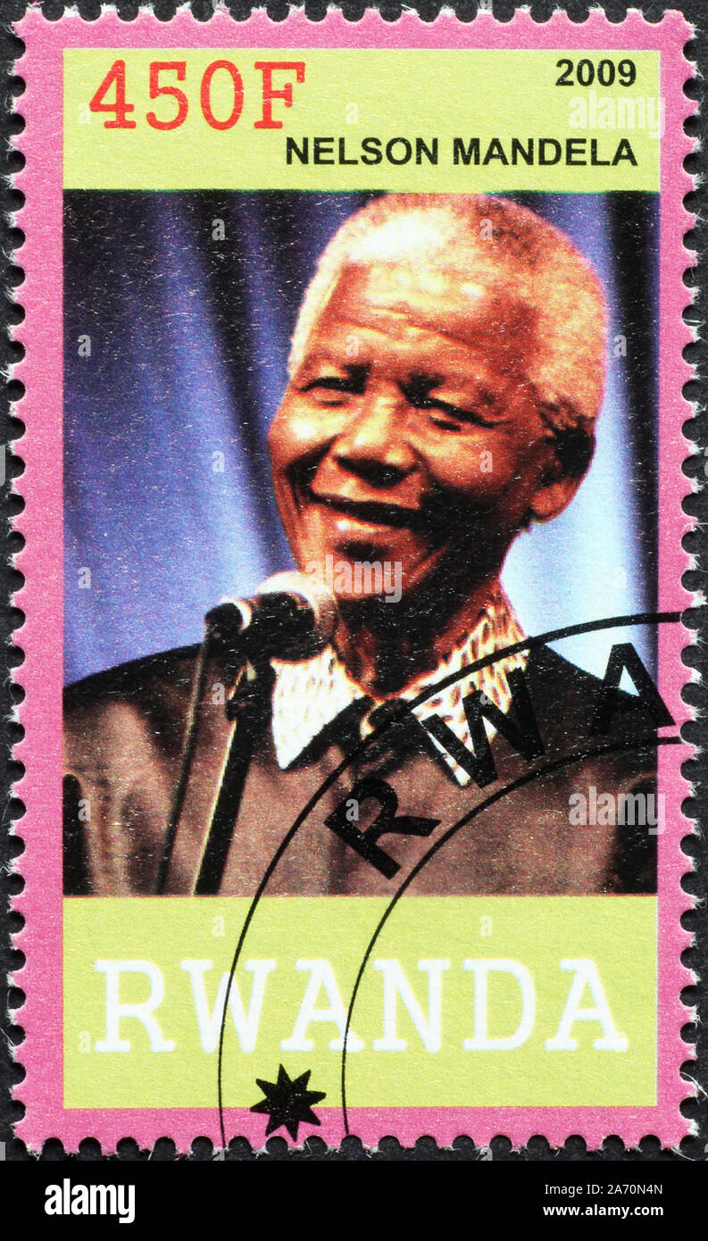 Nelson Mandela on postage stamp of Rwanda Stock Photo - Alamy