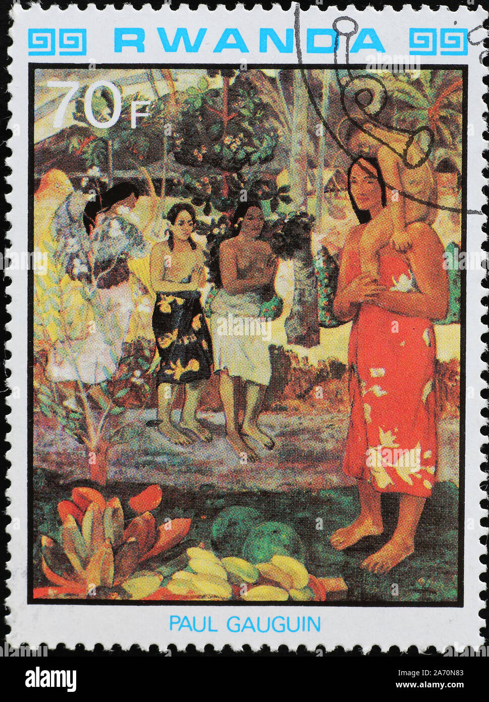 Polynesian women painted by Gauguin on postage stamp Stock Photo - Alamy