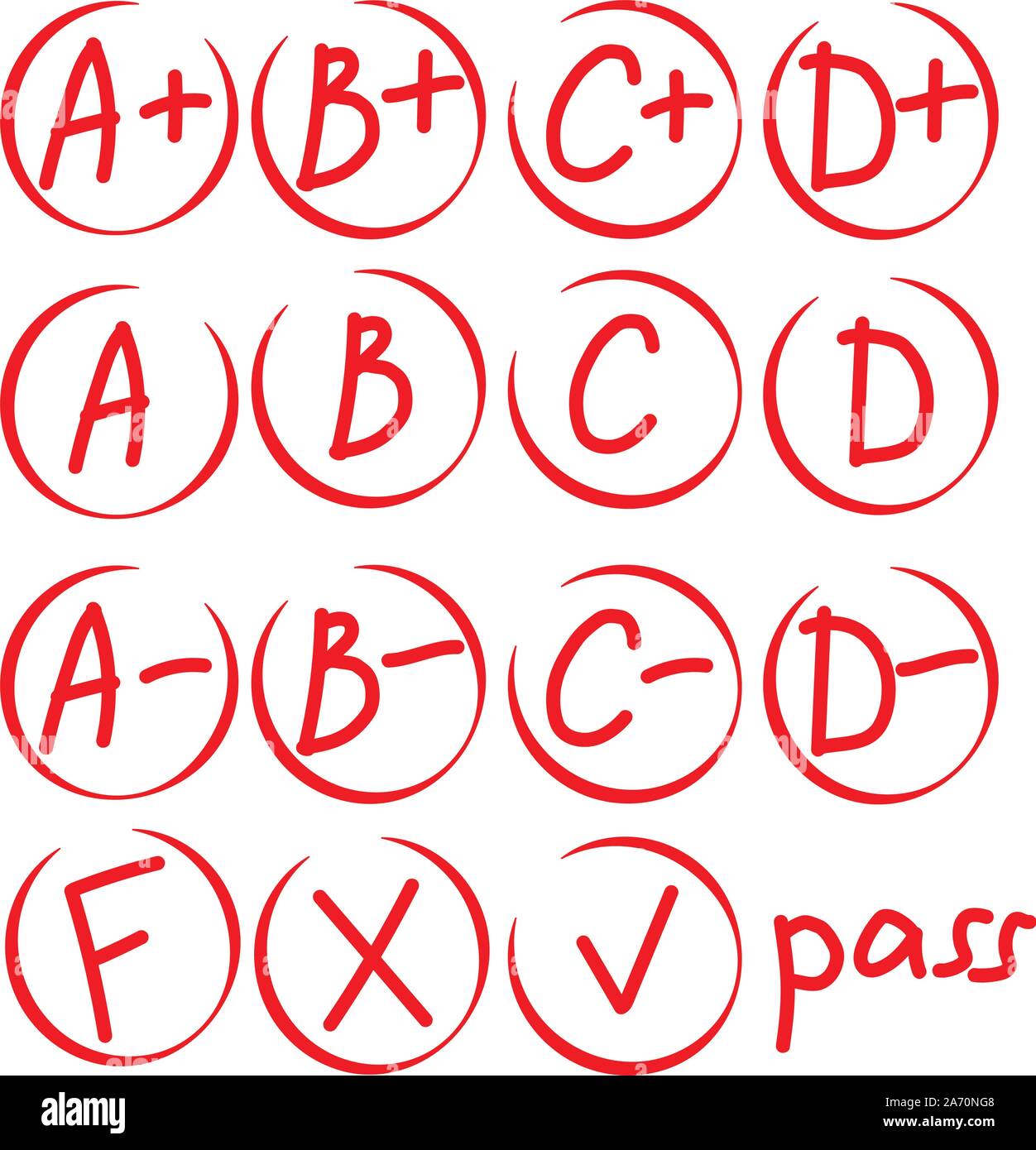 Set of Grades at School. Grade Results in red. Vector Illustration ...