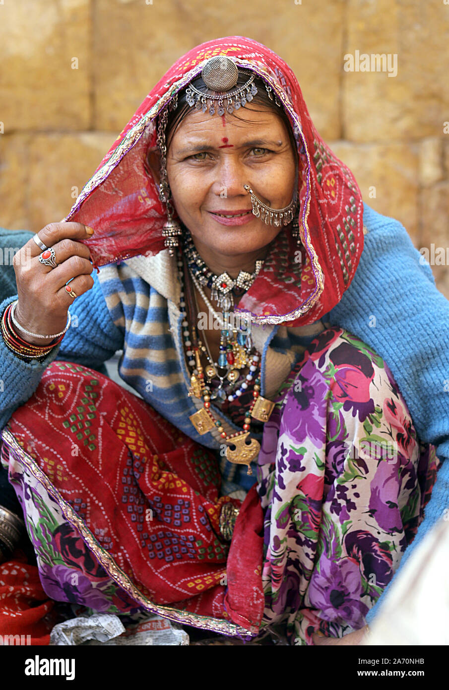 Portrait of a beautiful kalbelia dancer in ornate costumes at Jaisalmer ...