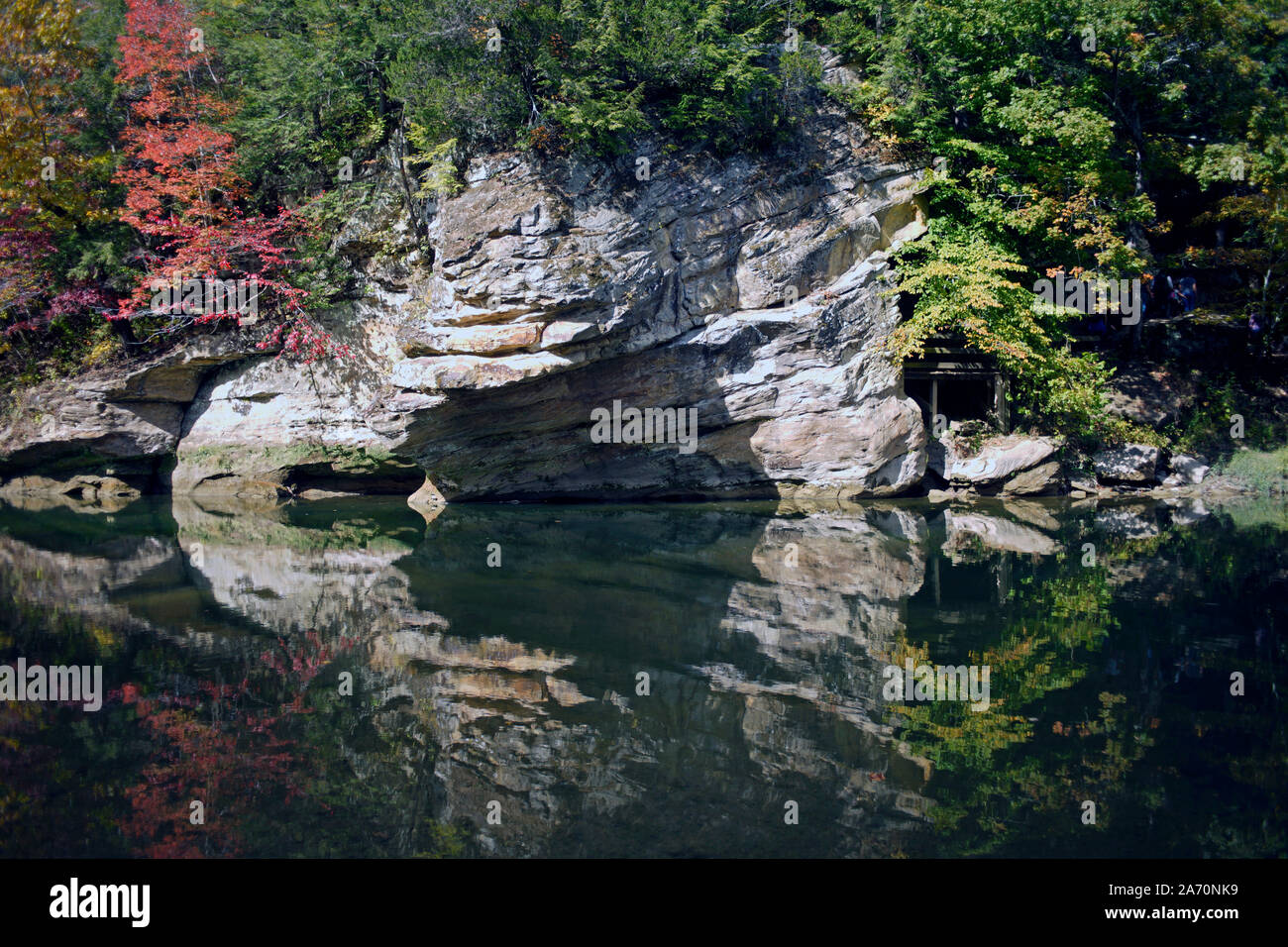 Sandstone cliffs of turkey run dip into the clear waters of Sugar creek ...