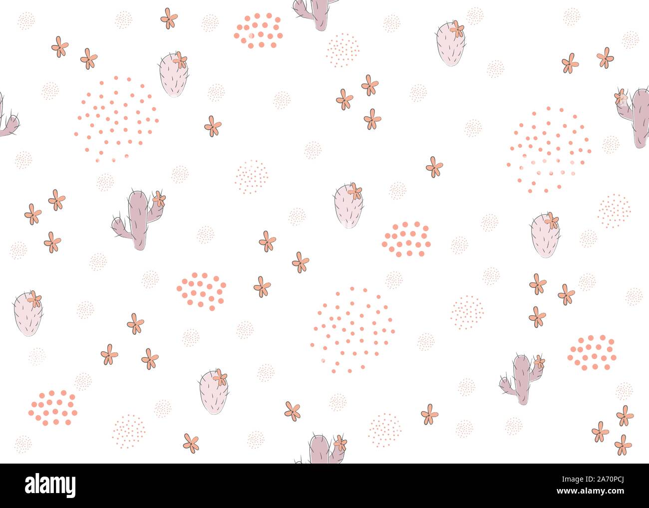 Seamless girlish pattern with cacti, hearts and dots on white ...