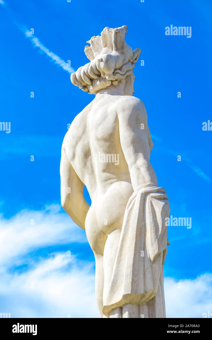 Detail of Apollo statue at Fountain of the Sun on the Place Massena in ...