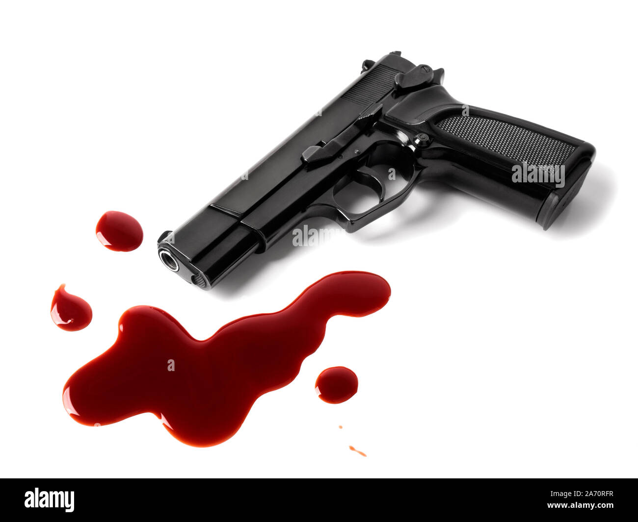 Gun and blood splatters on white background Stock Photo - Alamy