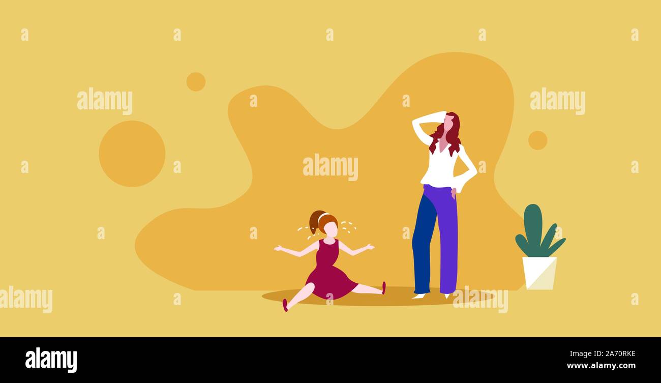 stressed exhausted mother with little crying daughter parenthood ...