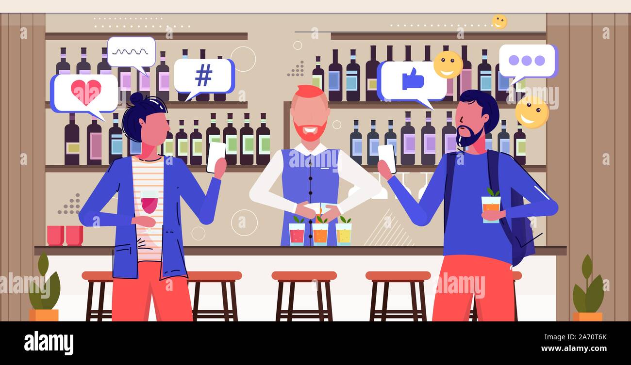 people drinking cocktails social media network chat bubble ...