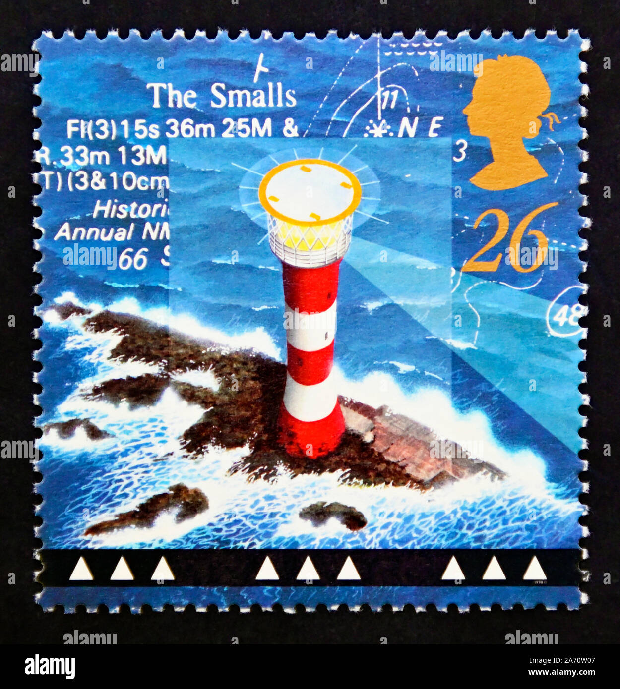 Postage stamp. Great Britain. Queen Elizabeth II. Lighthouses. Smalls ...