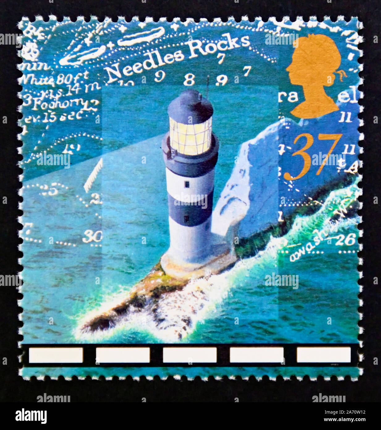 Postage stamp. Great Britain. Queen Elizabeth II. Lighthouses. Needles ...