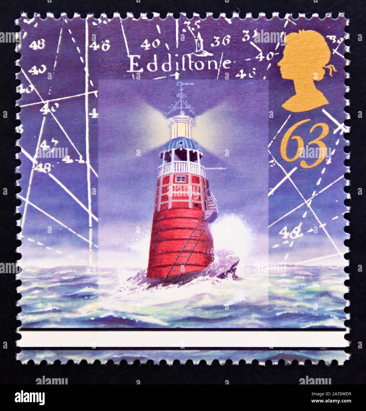 Postage stamp. Great Britain. Queen Elizabeth II. Lighthouses ...