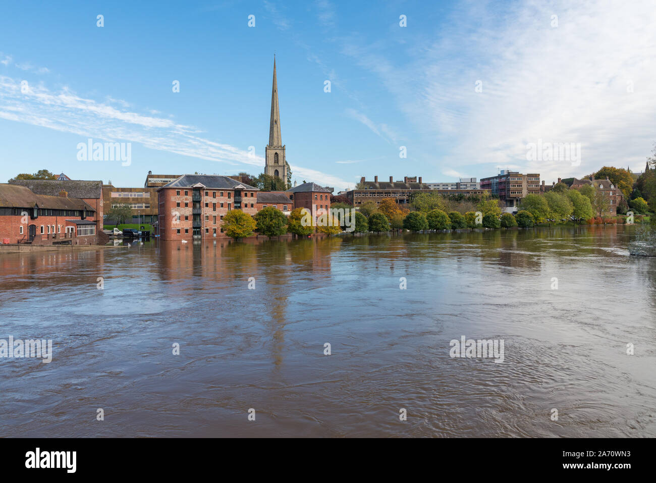 High water levels on the River Severn lead to flooding in the city of ...