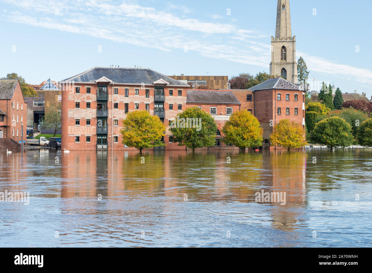 High water levels on the River Severn lead to flooding in the city of ...