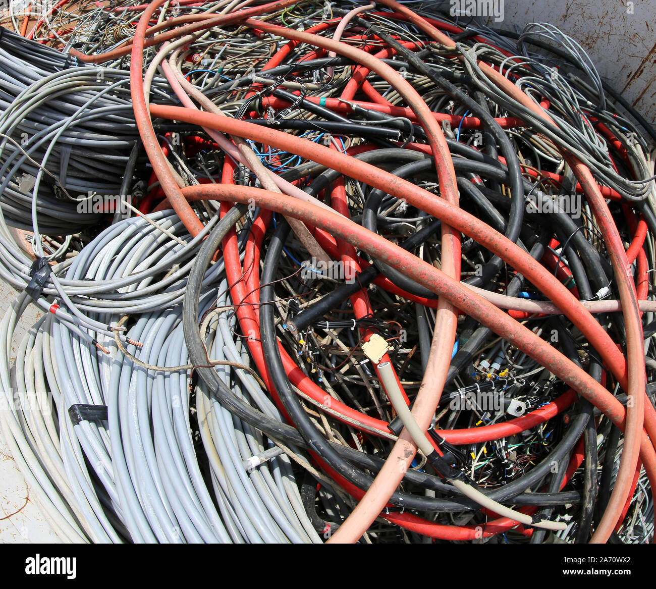 elettrical cables in the recycling center on container Stock Photo - Alamy