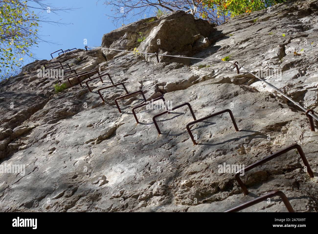 "Via Ferrata" (Iron Path) with bolts and steel wire protected climbing ...