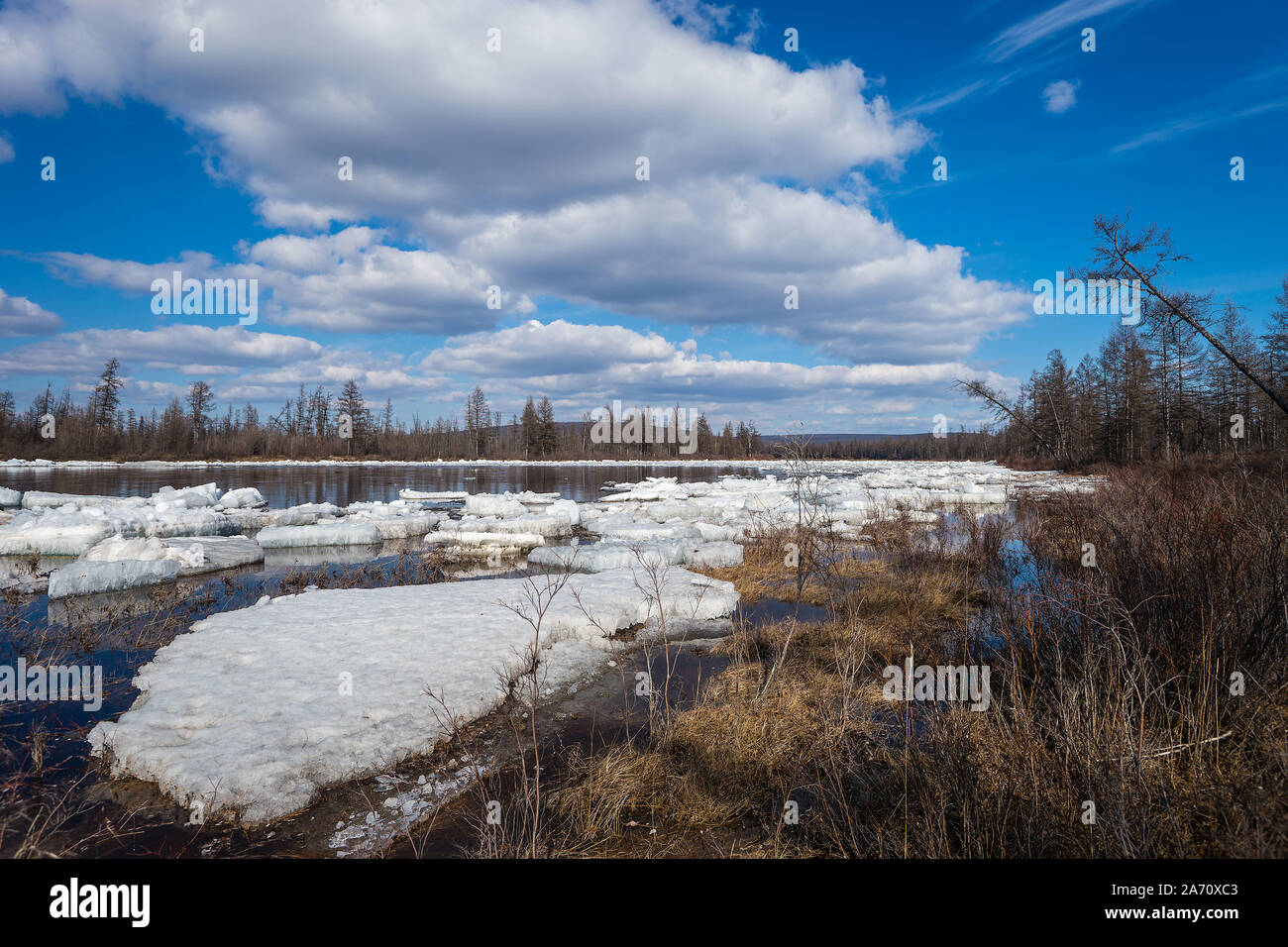 Early spring - river with a flying ice Stock Photo - Alamy