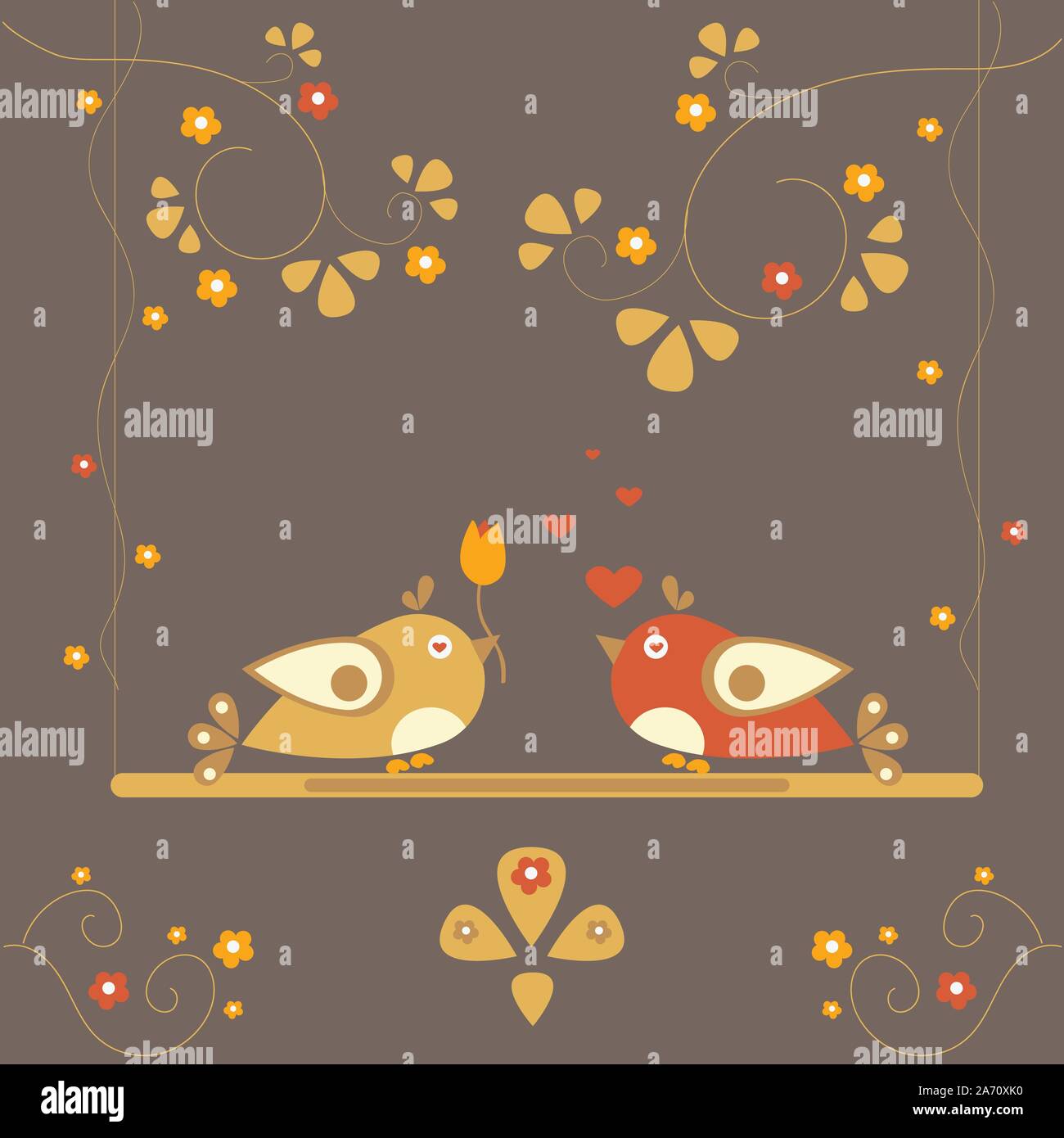 Love Bird Tree. Vector Card for Valentine Day. Vector Illustration ...