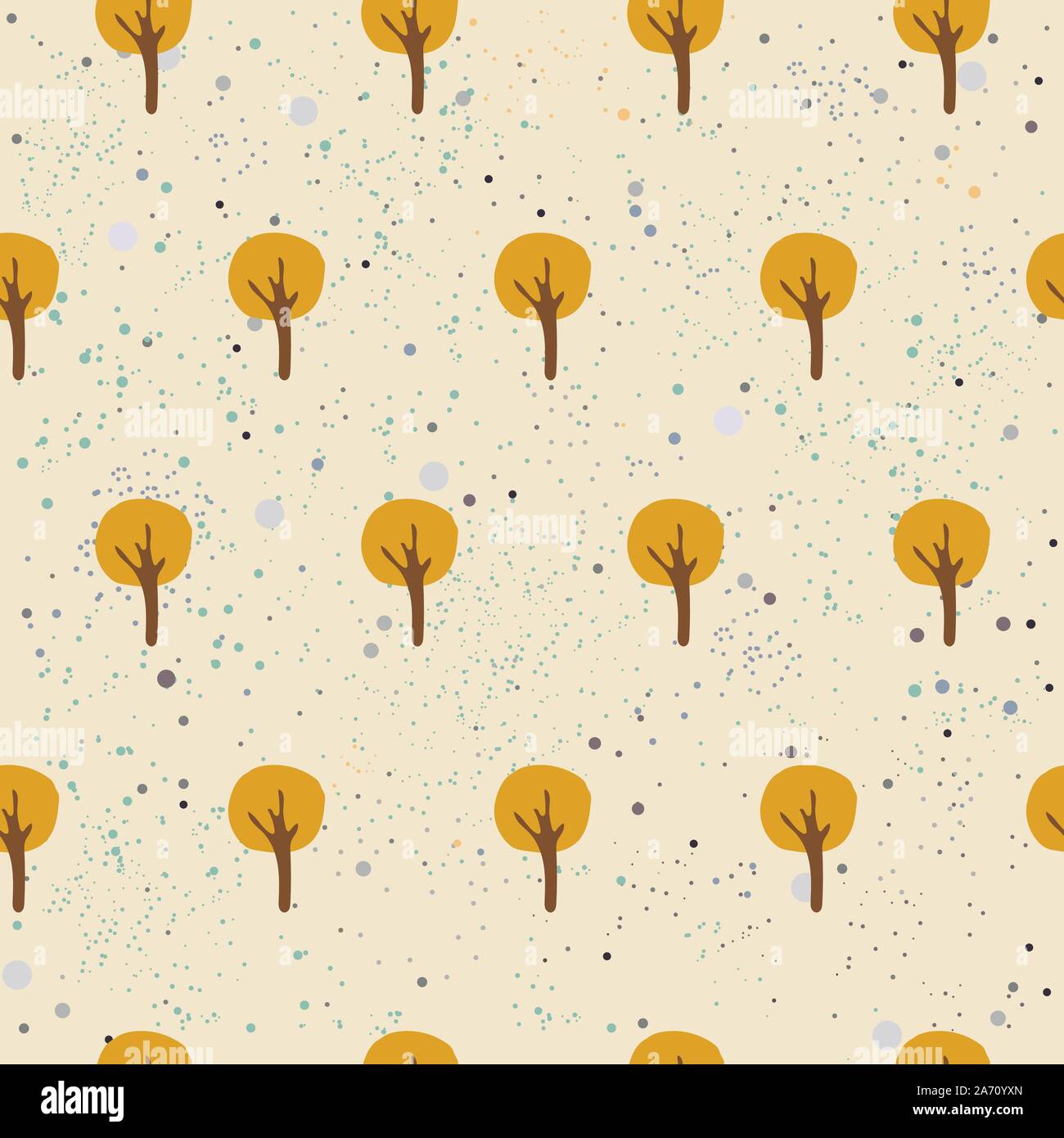 Cute Seamless Pattern With Autumn Trees With Scattered Dots. Vector ...
